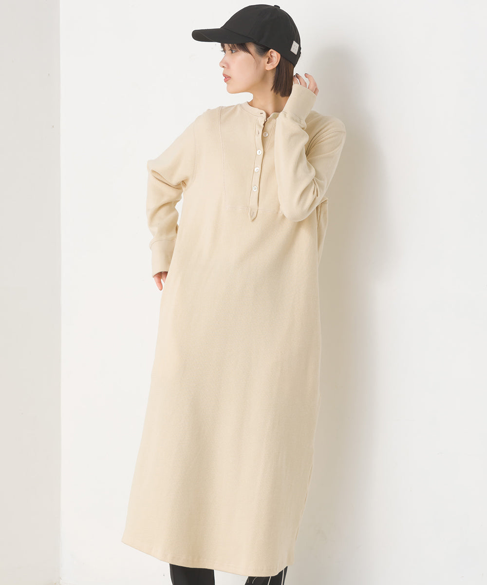 【hbB】【OMNES】ハニカムストレッチワッフル切り替えヘンリーワンピース【1521-9052】