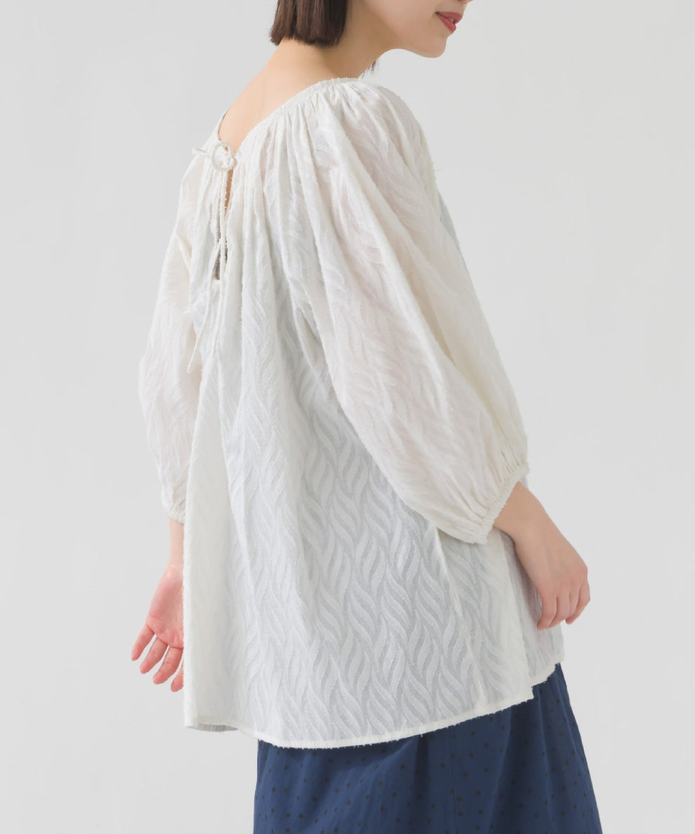 【OMNES】コットンジャガード2WAYプルオーバーブラウス【1525-4220】