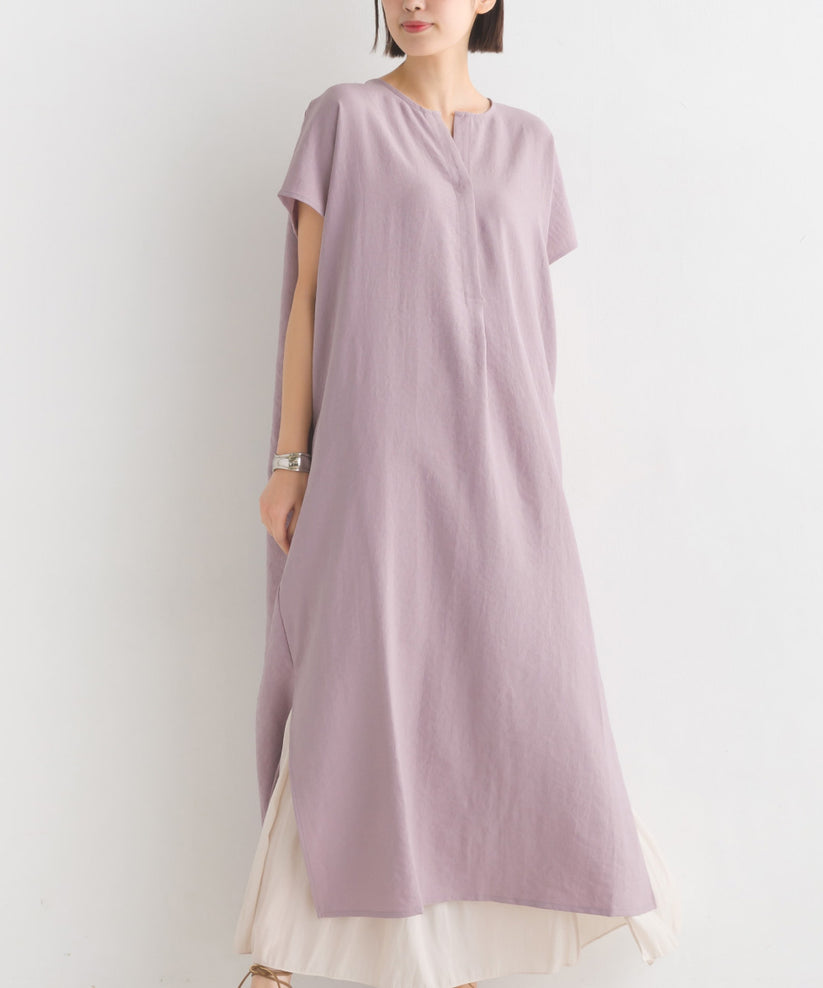 【hbB】【OMNES Another Edition】気流染め加工 スキッパーワンピース 長袖 半袖【7120-9030】