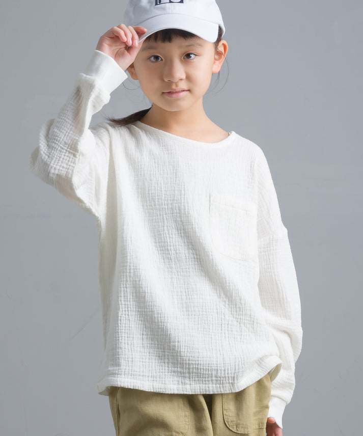 【OMNES Another Edition】キッズ ダブルガーゼ ポケット付き長袖プルオーバー【7121-5165】