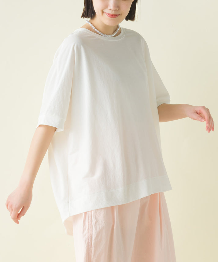 【hbB】【OMNES】接触冷感レーヨンナイロンBIGシルエットプルオーバー 半袖 Tシャツ【7122-5278】