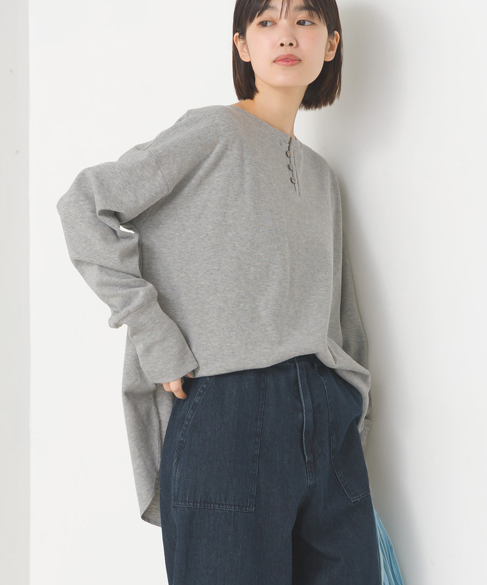 【hbB】【OMNES】リブ裾ラウンドヘンリーネックプルオーバー【7124-5522】